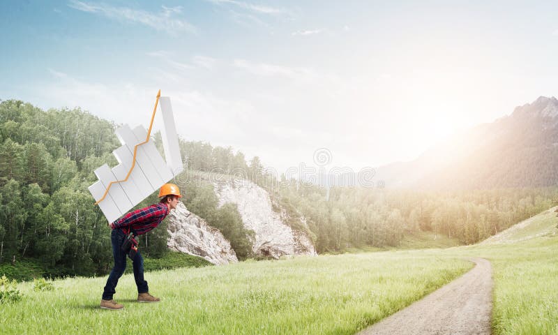 Engineer Man Carry Progress Graph Stock Image - Image of development ...