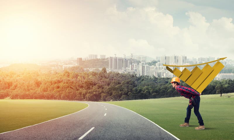 Engineer Man Carry Progress Graph Stock Image - Image of architect ...