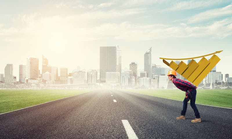 Engineer Man Carry Progress Graph Stock Photo - Image of helmet ...