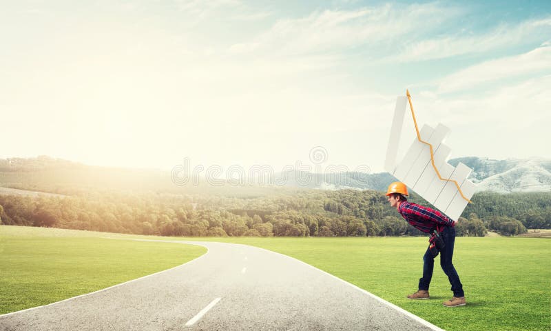 Engineer Man Carry Progress Graph Stock Image - Image of concept ...