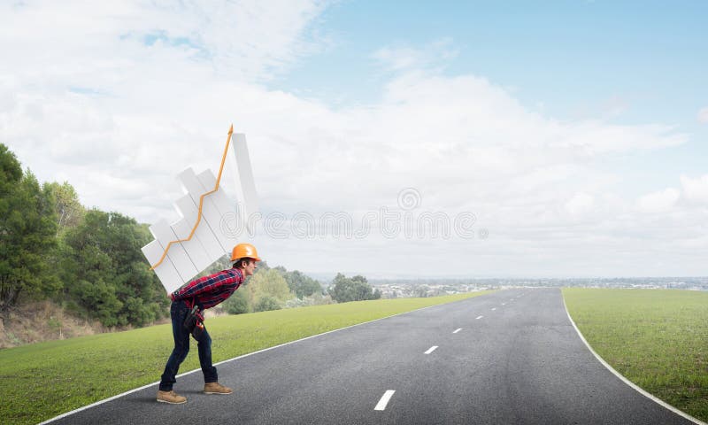 Engineer Man Carry Progress Graph Stock Photo - Image of economic ...