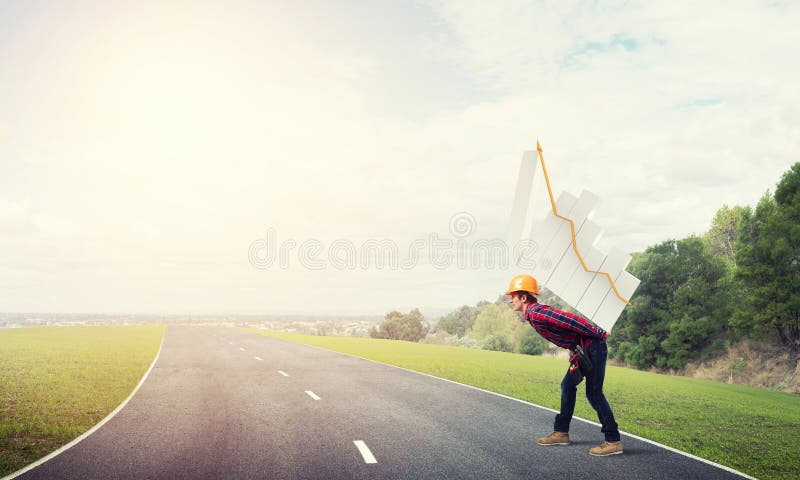 Engineer Man Carry Progress Graph Stock Photo - Image of vision ...