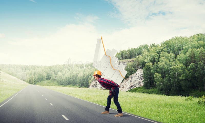 Engineer Man Carry Progress Graph Stock Image - Image of growth, plan ...