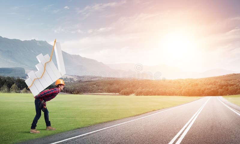 Engineer Man Carry Progress Graph Stock Image - Image of growth ...