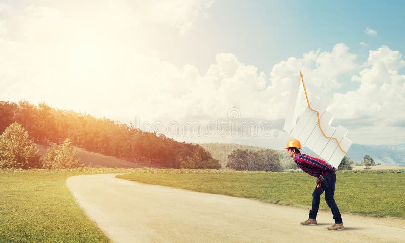 Engineer Man Carry Progress Graph Stock Photo - Image of employment ...