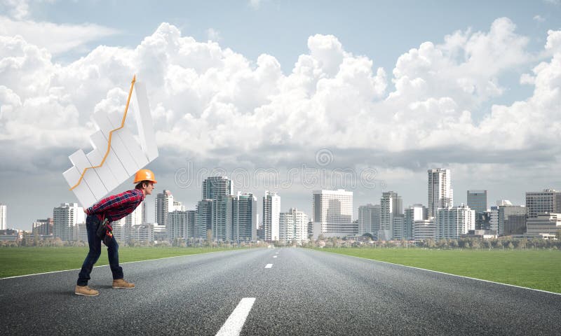 Engineer Man Carry Progress Graph Stock Photo - Image of development ...