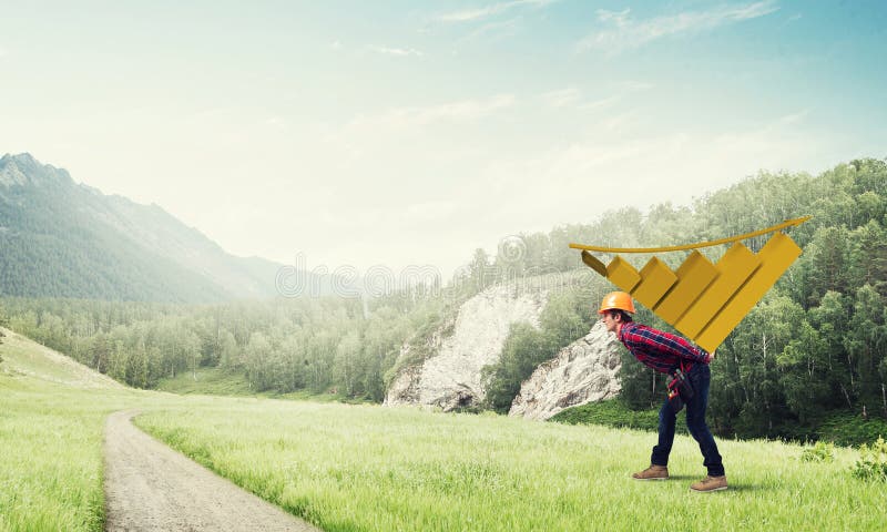 Engineer Man Carry Progress Graph Stock Image - Image of economic ...