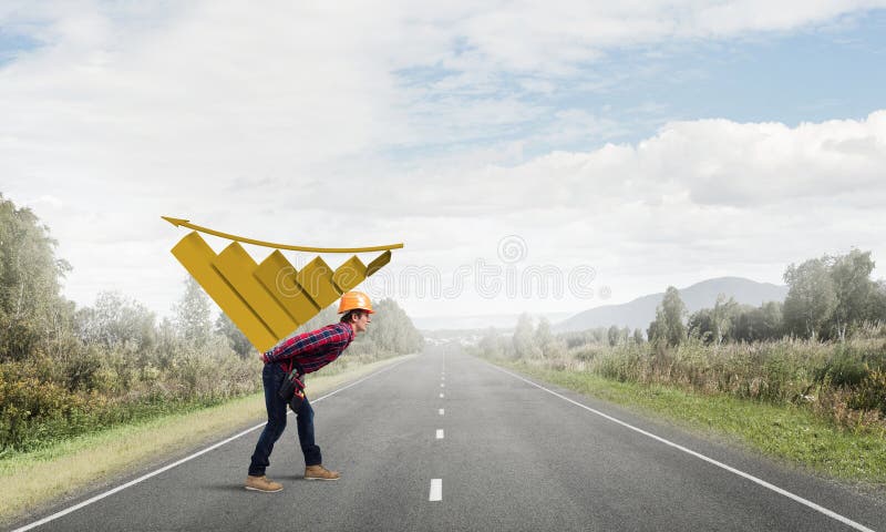 Engineer Man Carry Progress Graph Stock Image - Image of builder ...