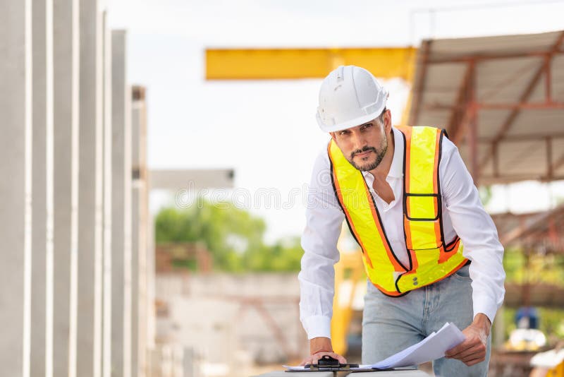 Engineer Man Checking Inventory in the Precast Concrete Factory Site ...