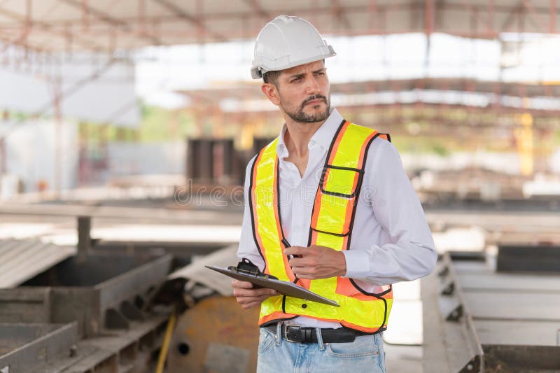 Engineer Man Checking Inventory in the Precast Factory Site, Foreman ...