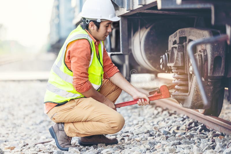 Engineer Man Checking Train before Service Erformed Various System ...