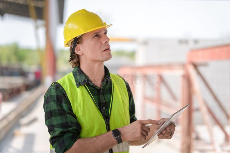 Engineer Man with Digital Tablet Checking Project in the Precast ...