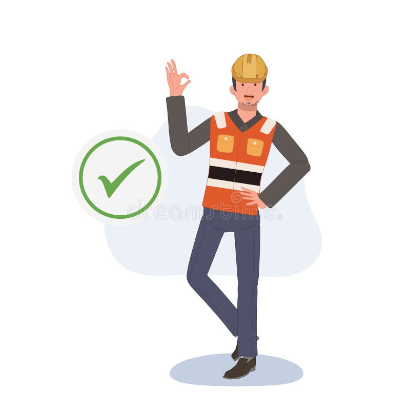 Engineer Man Doing OK Hand Sign with Big Green Check Mark, Approve ...