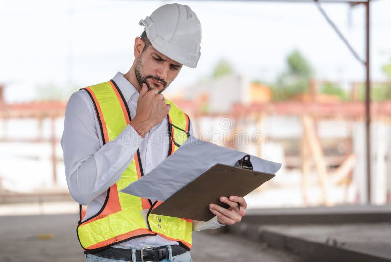 Engineer Man in Hardhat Working at Construction Site, Foreman Worker on ...