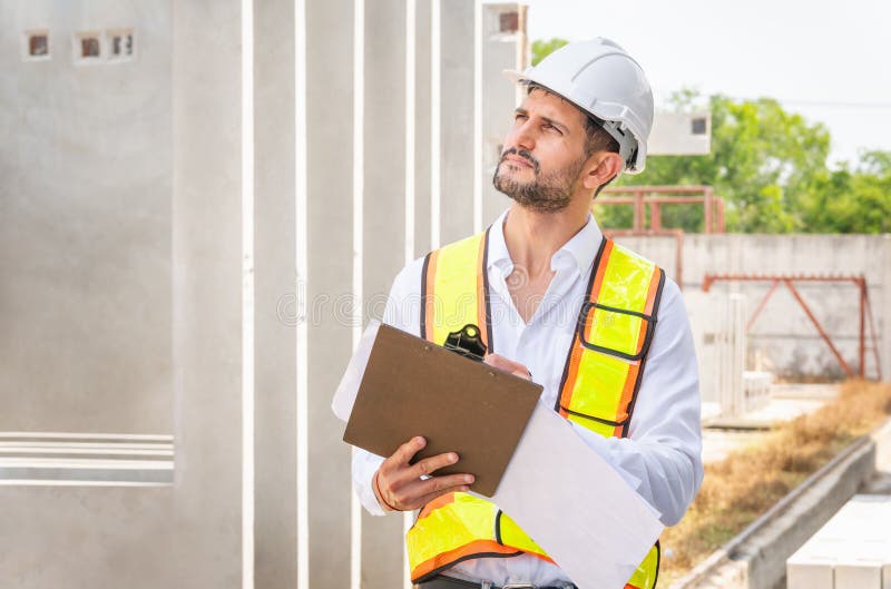 Engineer Man in Hardhat Working at Construction Site, Foreman Worker on ...
