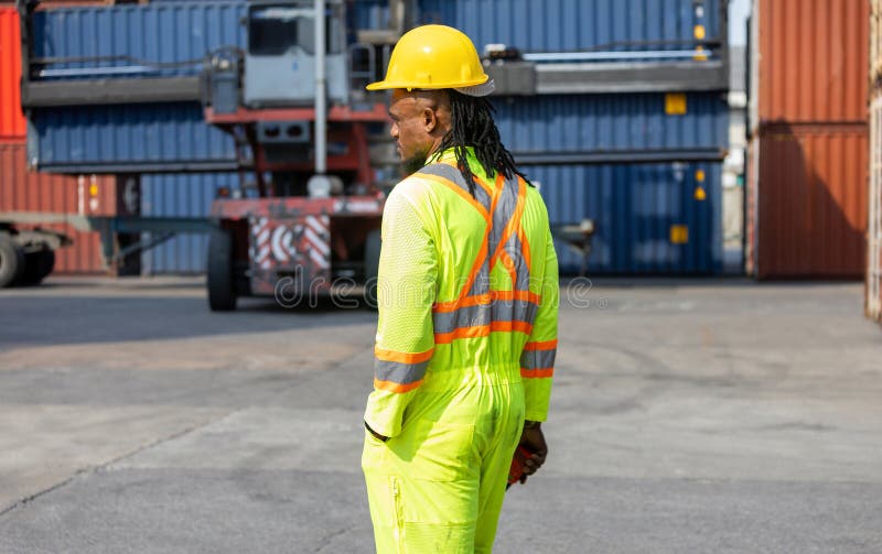 Engineer Man in Industry Containers Cargo, Foreman Dock Worker in Hard ...