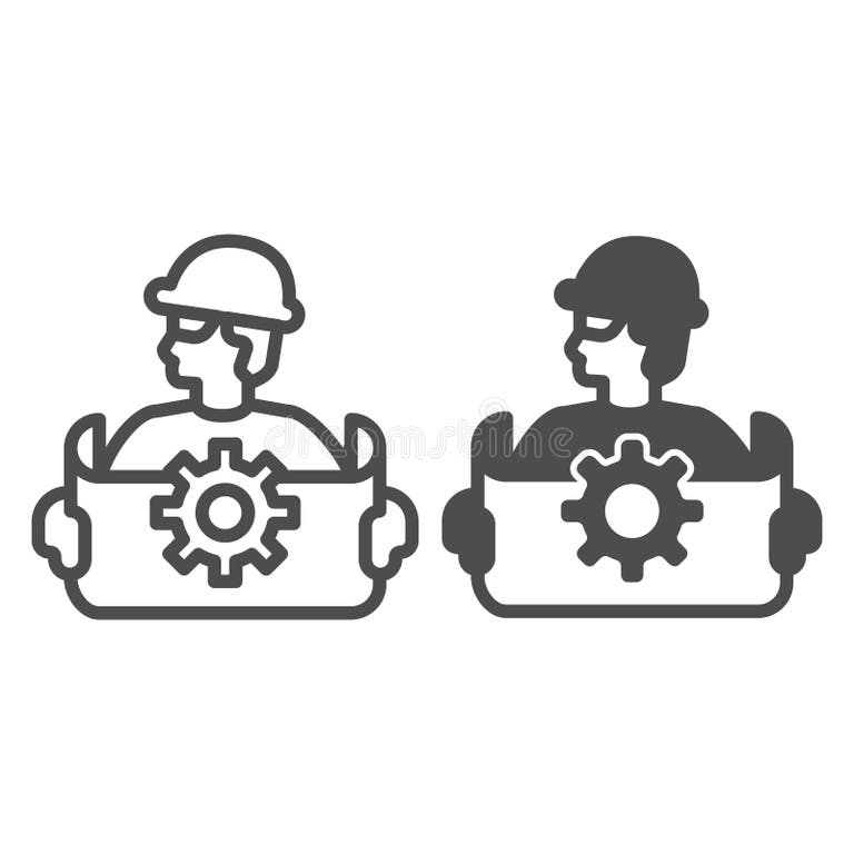 Engineer Man with Project and Cogwheel Line and Solid Icon, Neural ...