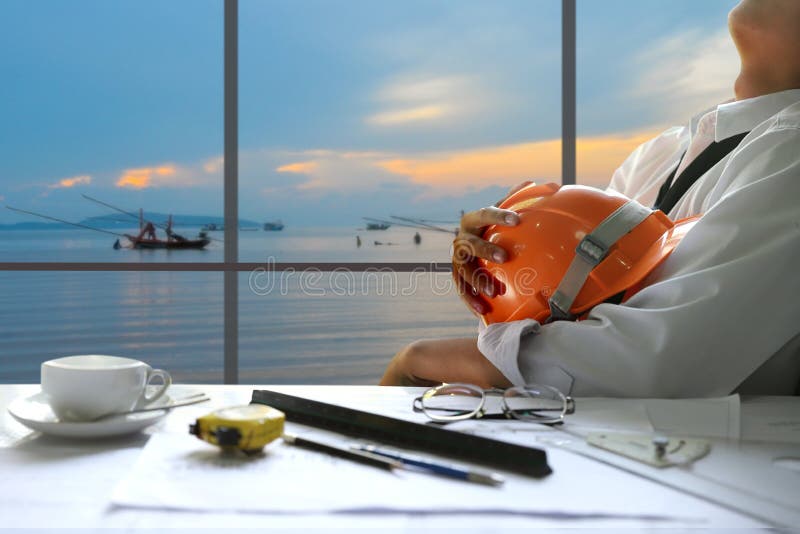 Engineer Man Relaxing on Workspace in the Office Stock Photo - Image of ...