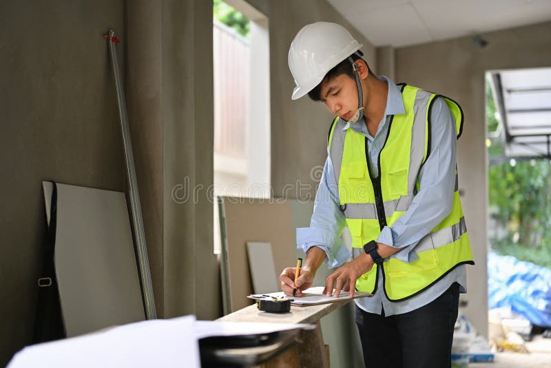 Engineer Man in Safety Helmet and Reflective Jackets Working with ...