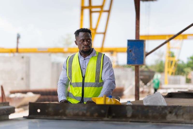Engineer Man Take a Break in the Precast Factory Site, Foreman Worker ...
