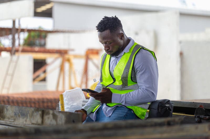 Engineer Man Takes a Break in the Precast Factory Site, Foreman Worker ...
