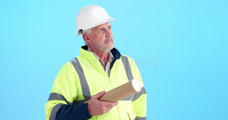 Engineer, Man and Thinking in Studio with Space for Mockup with Helmet ...