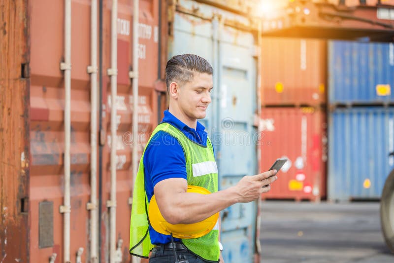 Engineer Man Uses Mobile Phone, Foreman Worker Using Mobile Smartphone ...
