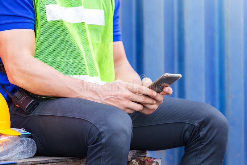 Engineer Man Uses Mobile Phone, Industrial Worker Using Mobile ...