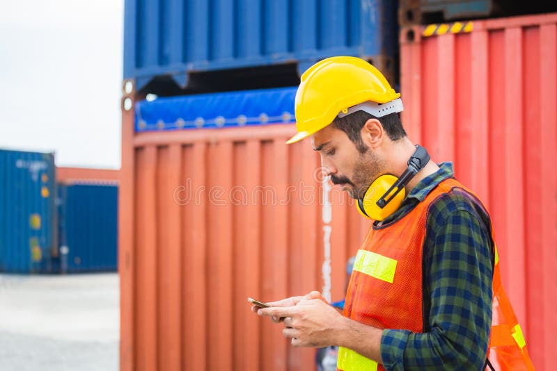 Engineer Man Uses Mobile Phone, Industrial Worker Using Mobile ...