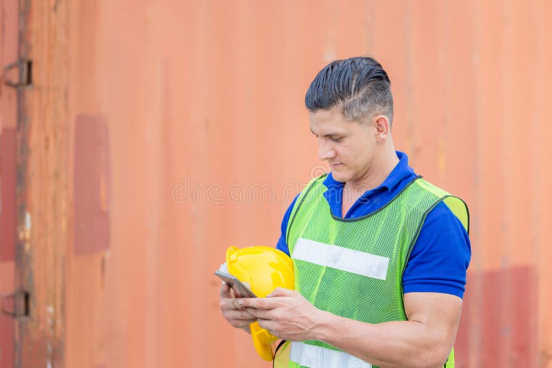 Engineer Man Uses Mobile Phone, Industrial Worker Using Mobile ...