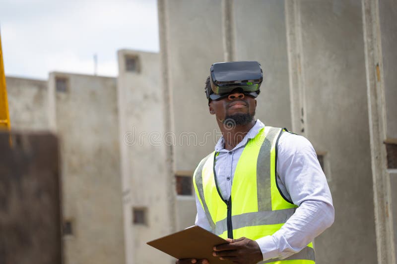 Engineer Man with Virtual Reality Glasses at Construction Site Stock ...