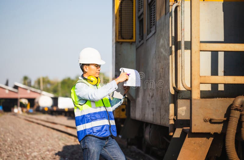 Engineer Man Working in Cargo Train Platform, Professional Technician ...