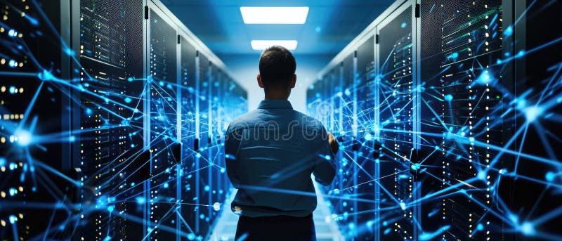 Engineer Manager Connecting Data Center in a Server Room To Global ...
