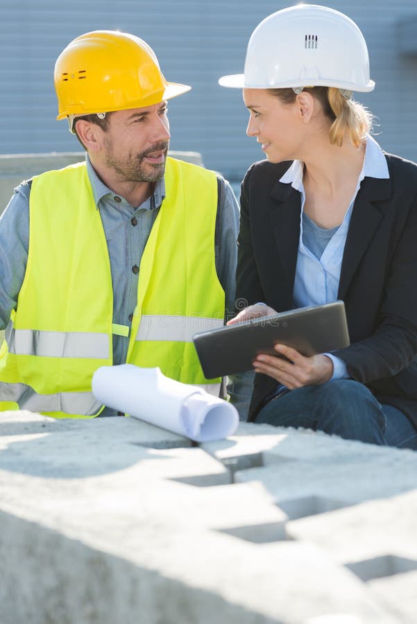Engineer Manager and Woman Meeting Outdoors Stock Photo - Image of ...