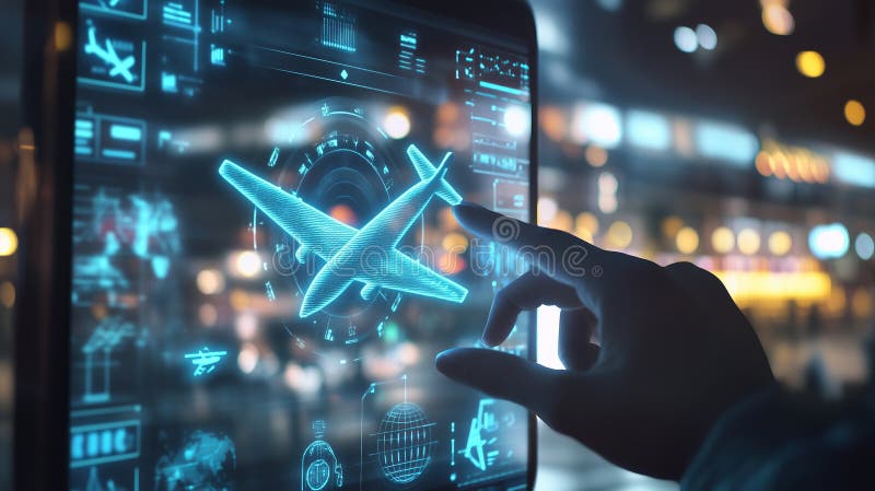 Engineer Managing Holographic Airplane Simulation on Futuristic Control ...