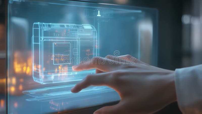 Engineer Interacting with Futuristic Hologram of a Smart Oven Stock ...