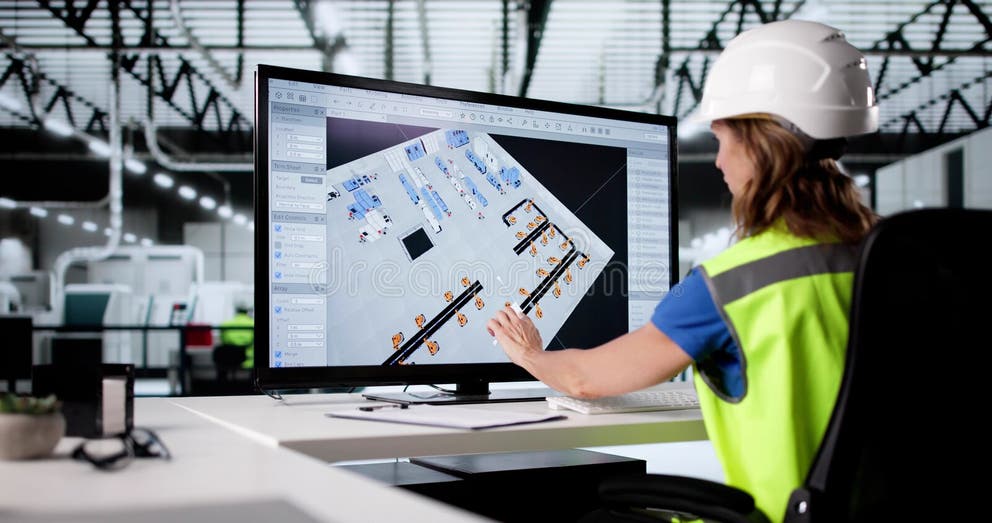 Engineer Mapping Machinery Layout for New Factory Stock Image - Image ...