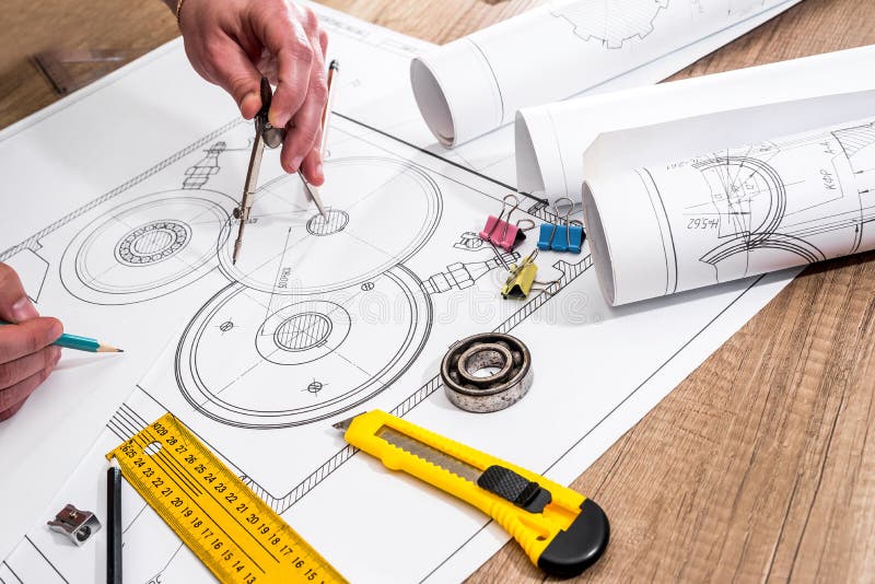 Engineer Measures The Dimensions Stock Photo - Image of engineering ...