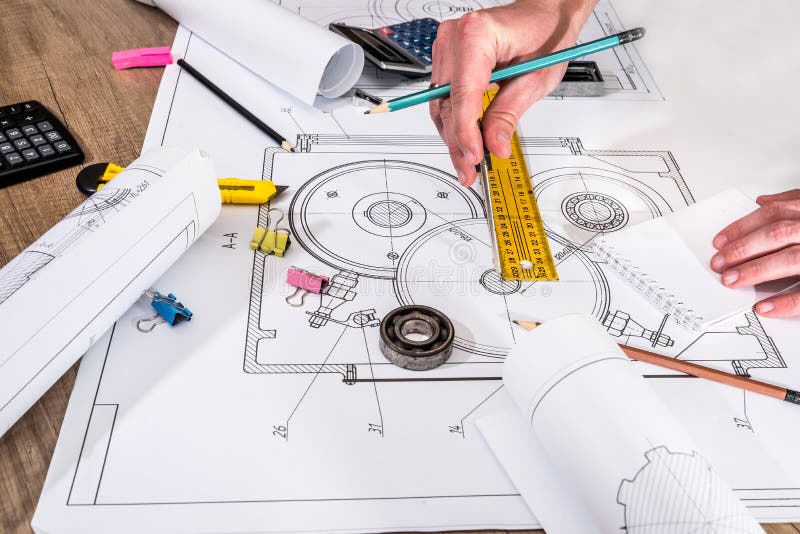 Engineer Measures the Dimensions Stock Image - Image of gear, design ...