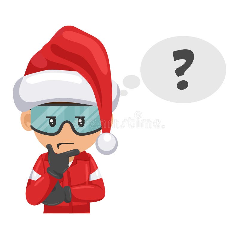 Engineer Mechanic with Santa Claus Hat Thinking and Expressing Doubt in ...
