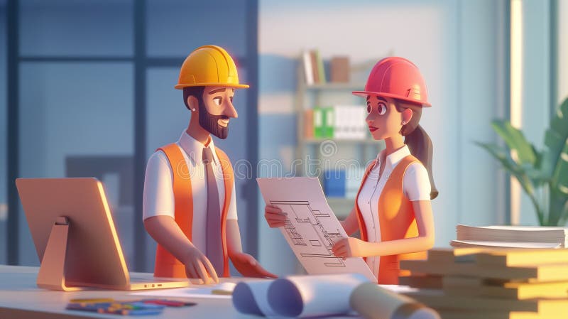Engineer Meeting Brainstorm Cartoon 3D Rendering Concept Stock ...