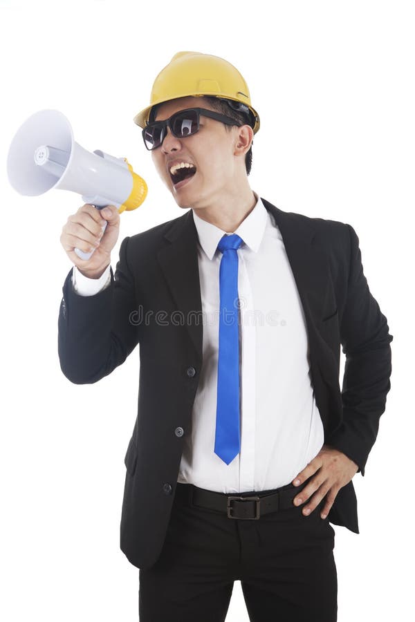 Engineer with megaphone stock photo. Image of amplified - 23282744