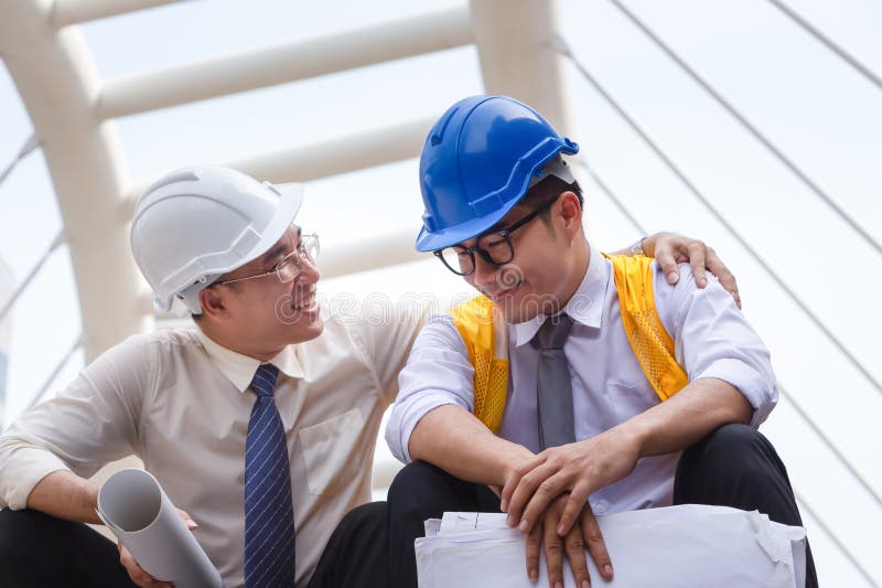 Engineer Man and Forman Worker Team with Drawing Paper Planning ...