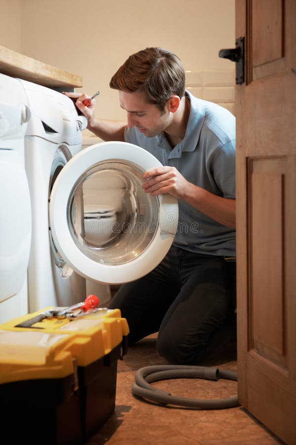 Engineer Mending Domestic Washing Machine Stock Image - Image of ...