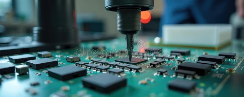 Engineer Meticulously Tests Electronic Circuit Board. Precision Tools ...