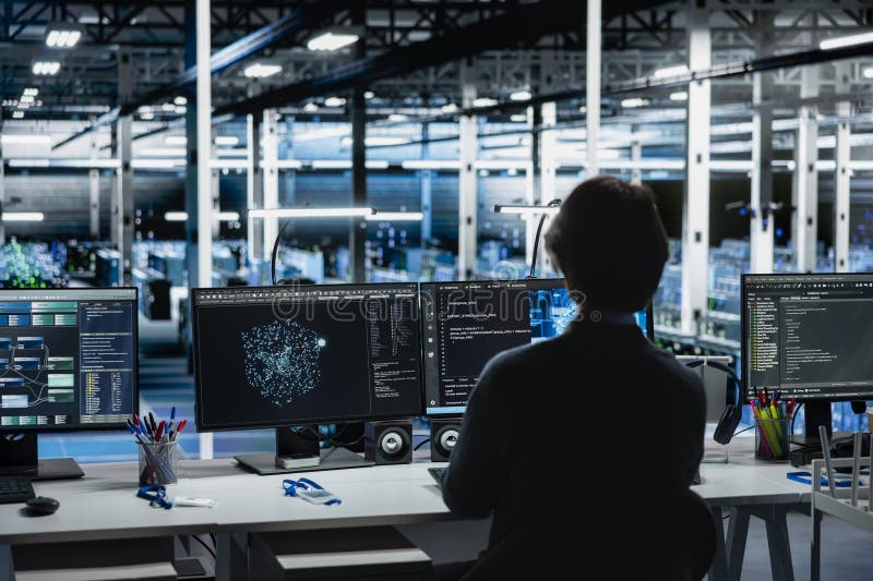 Engineer Monitoring AI LLM Visualization in Data Center Stock Image ...