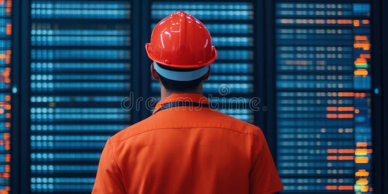 Engineer Monitoring Data Servers in High-tech Server Room Stock Image ...