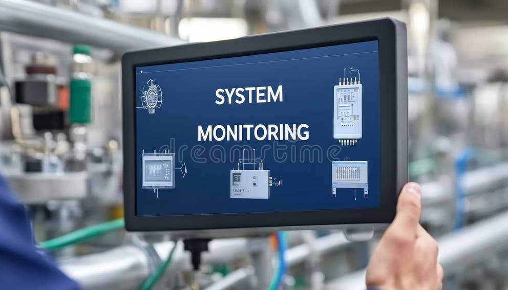 Engineer Monitoring Industrial System with Digital Dashboard Displaying ...