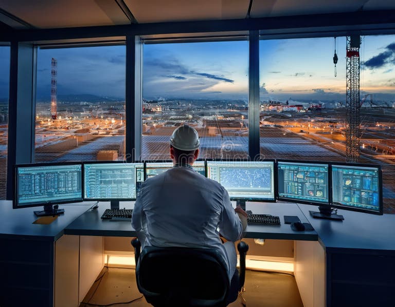 Engineer Monitors Construction Site Progress during Stock Image - Image ...