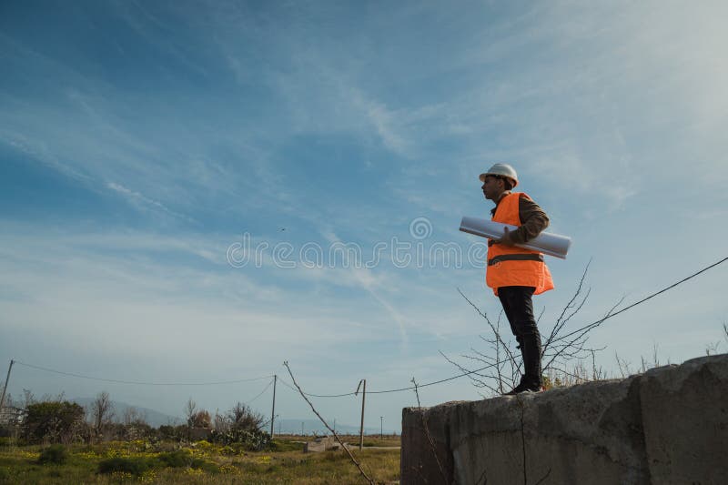 Engineer in the Nature Looking at the Building Stock Image - Image of ...